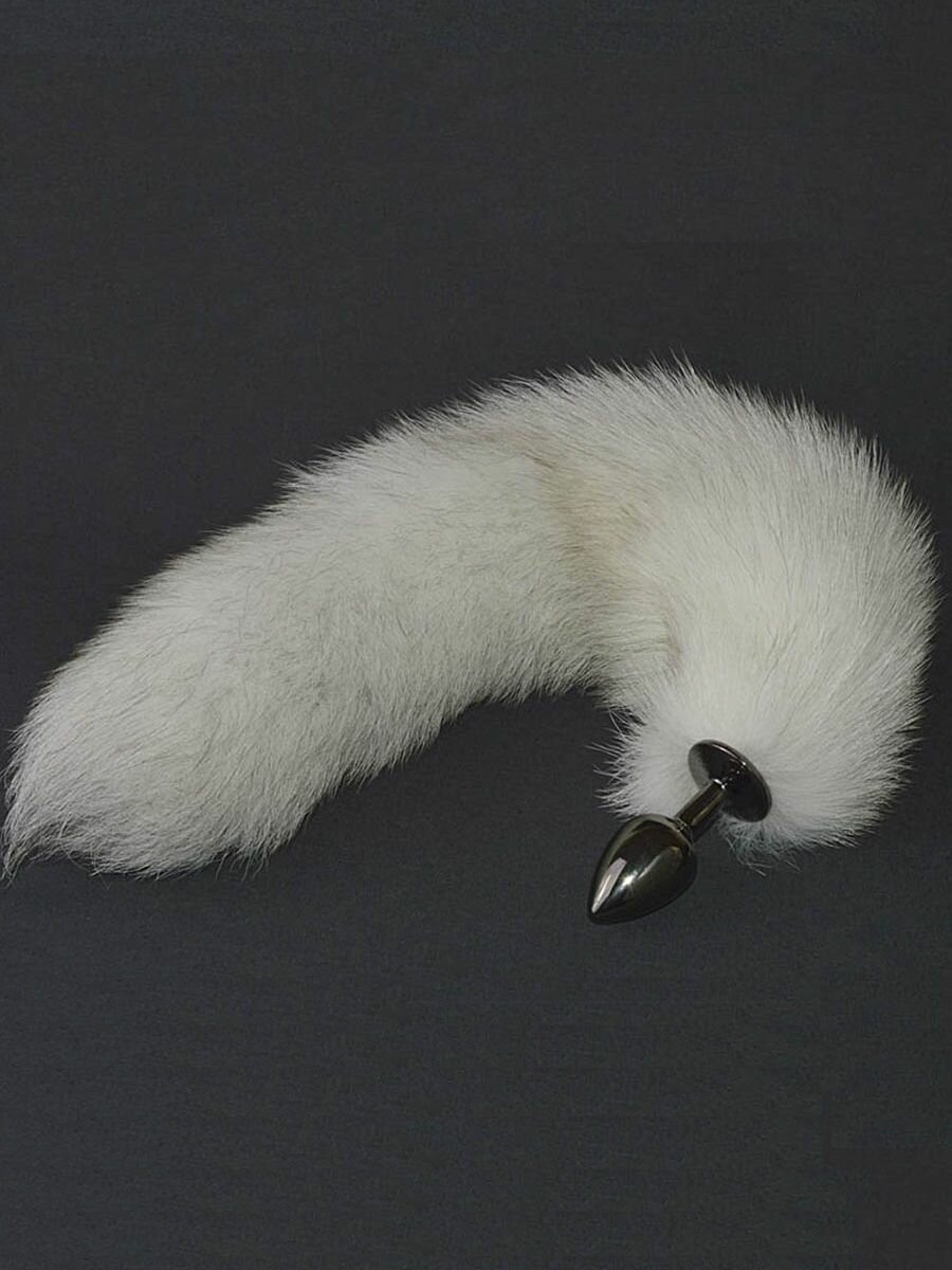 Анальная металлическая пробка с хвостом из натурального меха, 6см