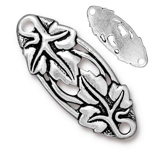 Коннектор, 33х13мм, TierraCast, Листья, базовый материал - оловянный сплав, посеребренные с чернением, 1 шт.