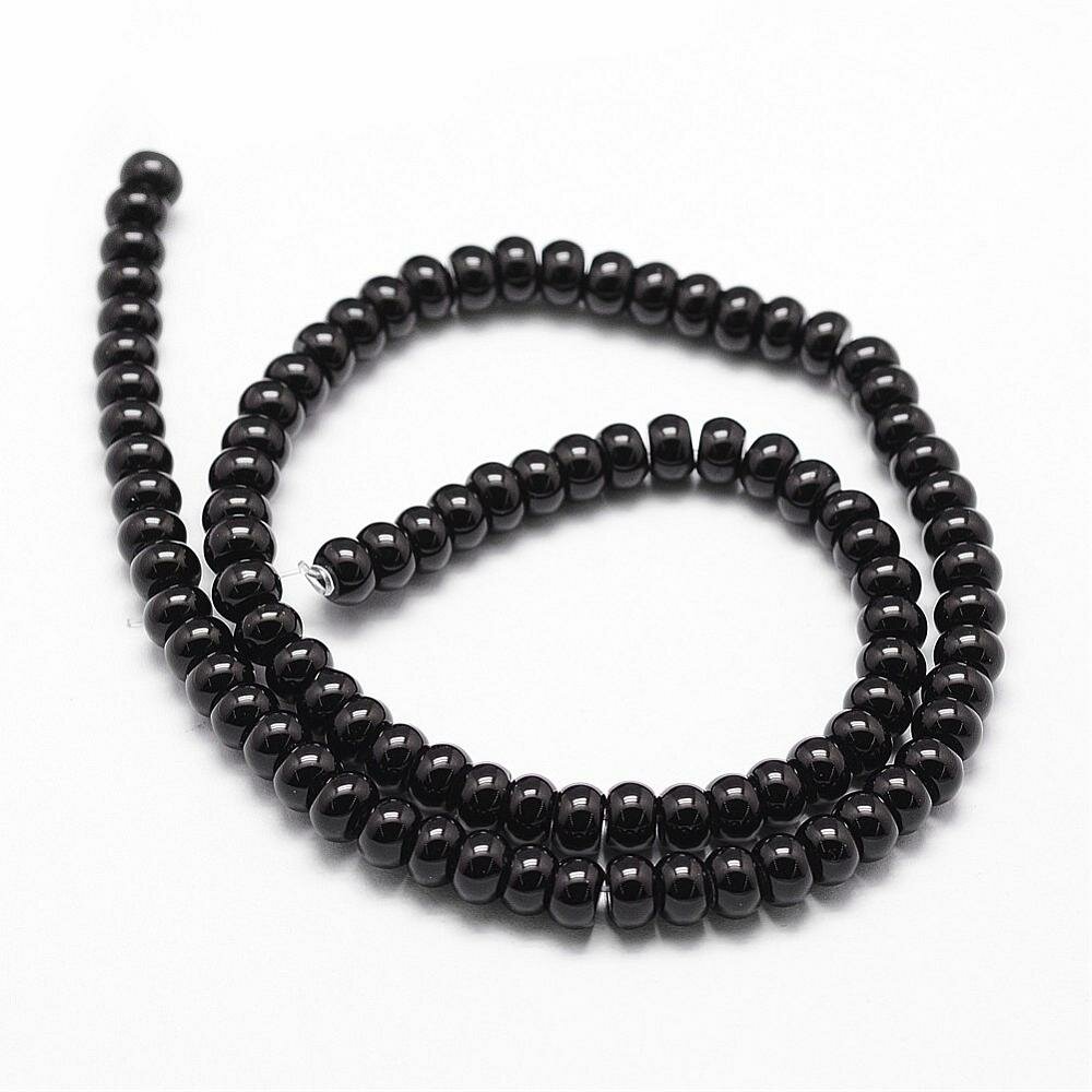 Бусины каменные, агат, черный, 8.5х5.5мм, рондель, 75 шт, низка