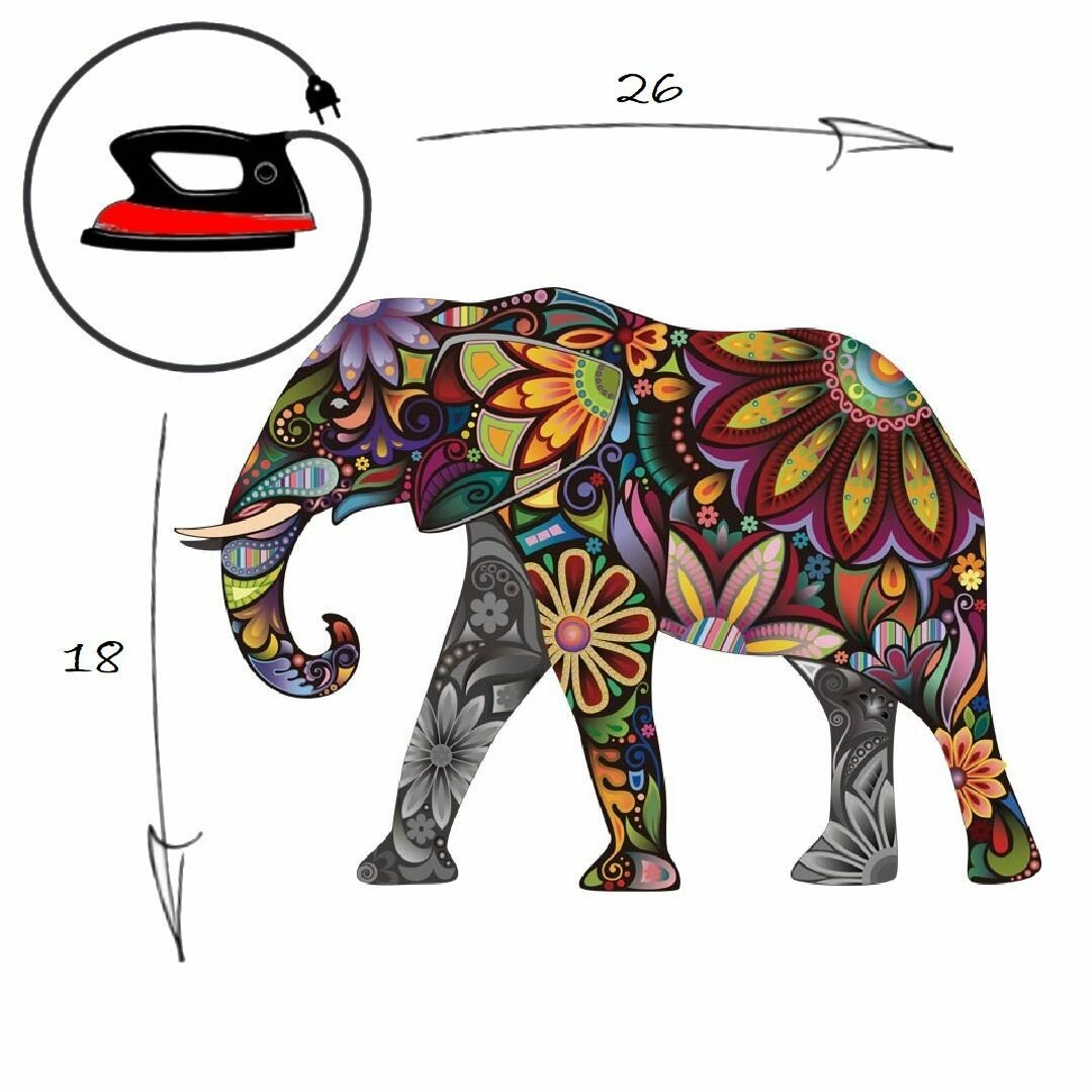 Термотрансфер "Слон", наклейка на одежду, 26х18