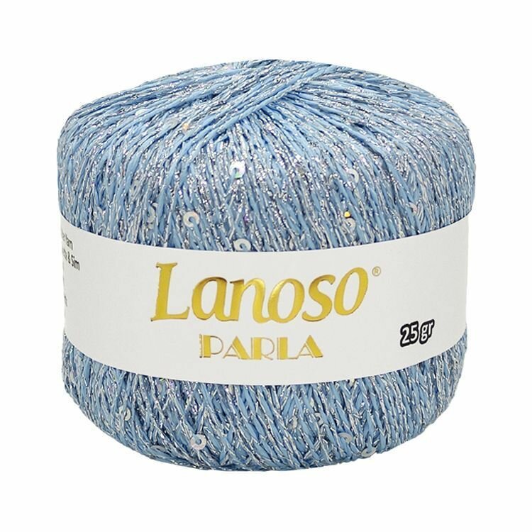 Пряжа Parla Lanoso, голубой с серебряными пайетками - 4051, 75% люрекс, 25% пайетки, 6 мотков, 25 г, 210 м.