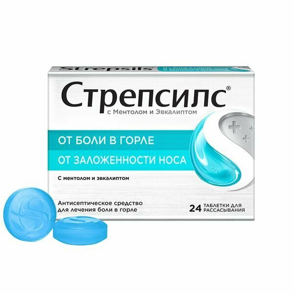 Стрепсилс вкус ментола и эвкалипта таблетки для рассасывания 24шт