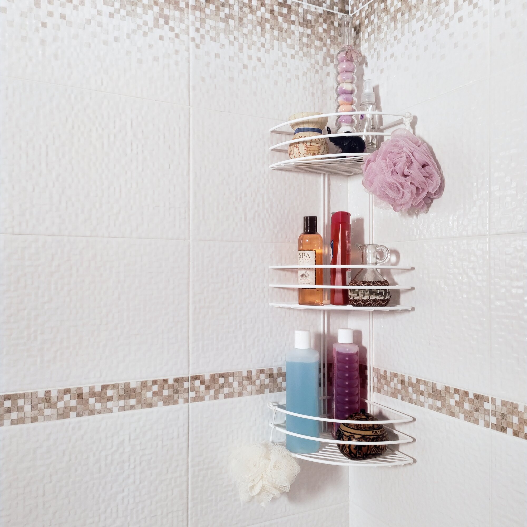 Угловая полка для ванной 3 яруса, 20х20х66, белая матовая