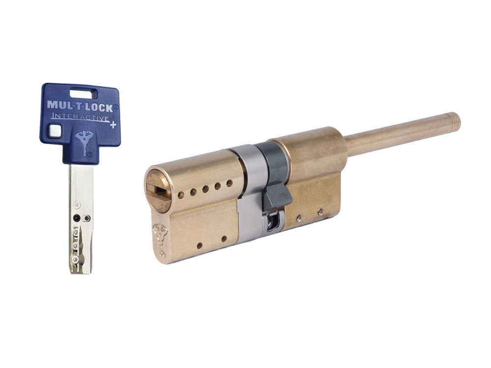 Цилиндр Mul-t-Lock Interactive+ ключ-шток 101мм (размер 70х31Ш мм) - Латунь, Флажок (5 ключей)