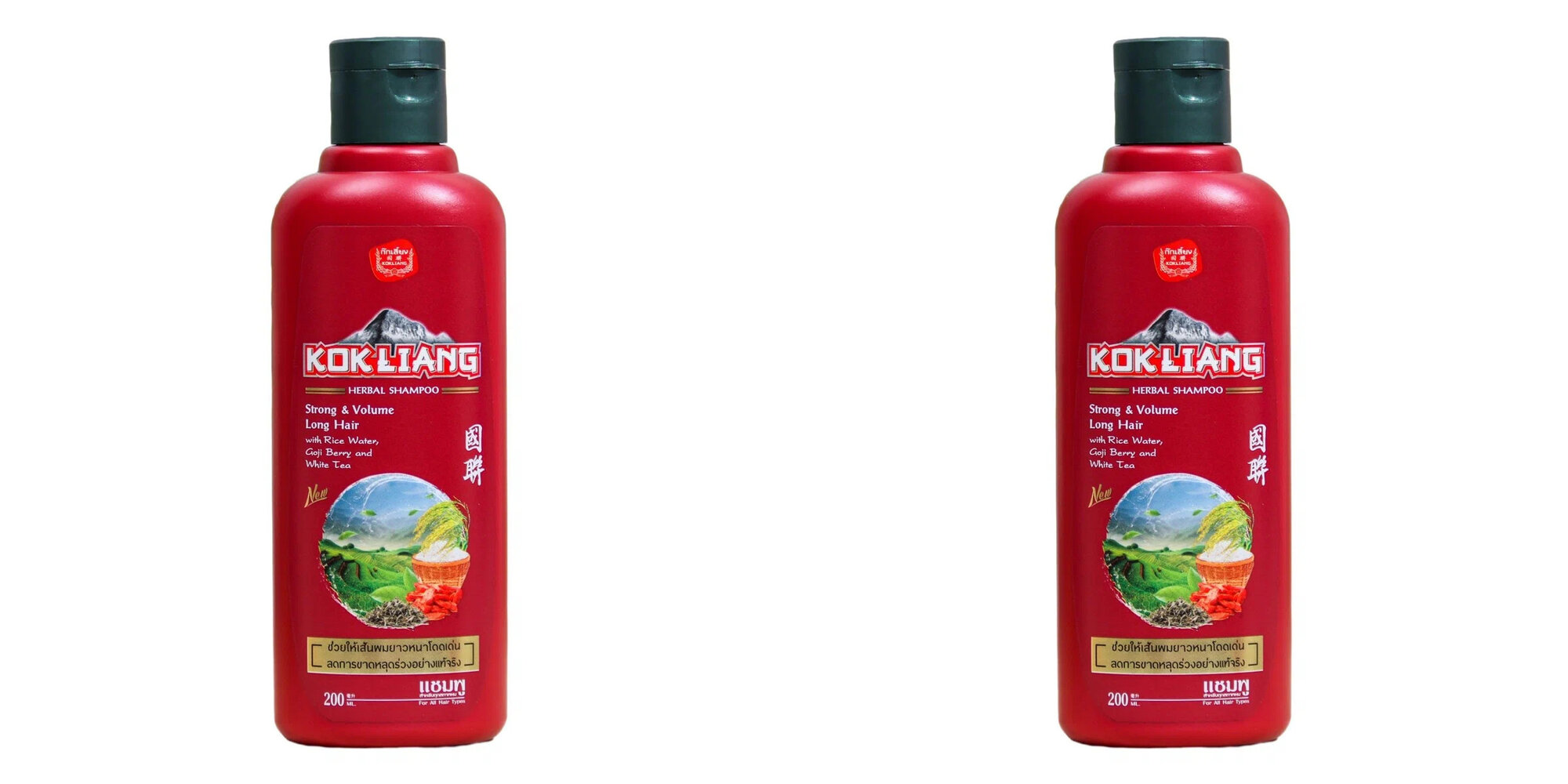Kokliang Шампунь для длинных волос с ягодами годжи, белым чаем и рисовой водой, 200 мл, 2 шт