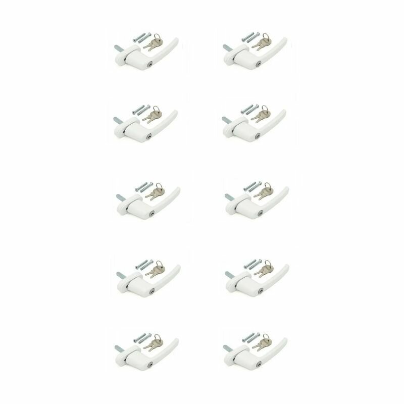 Ручка оконная комплект 10 шт. с ключом и кнопкой, белая.