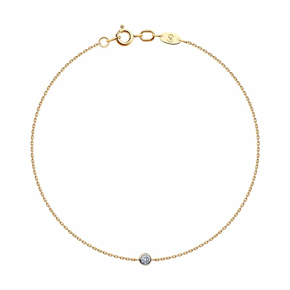 Браслет, красное золото, 585 проба, бриллиант выращенный