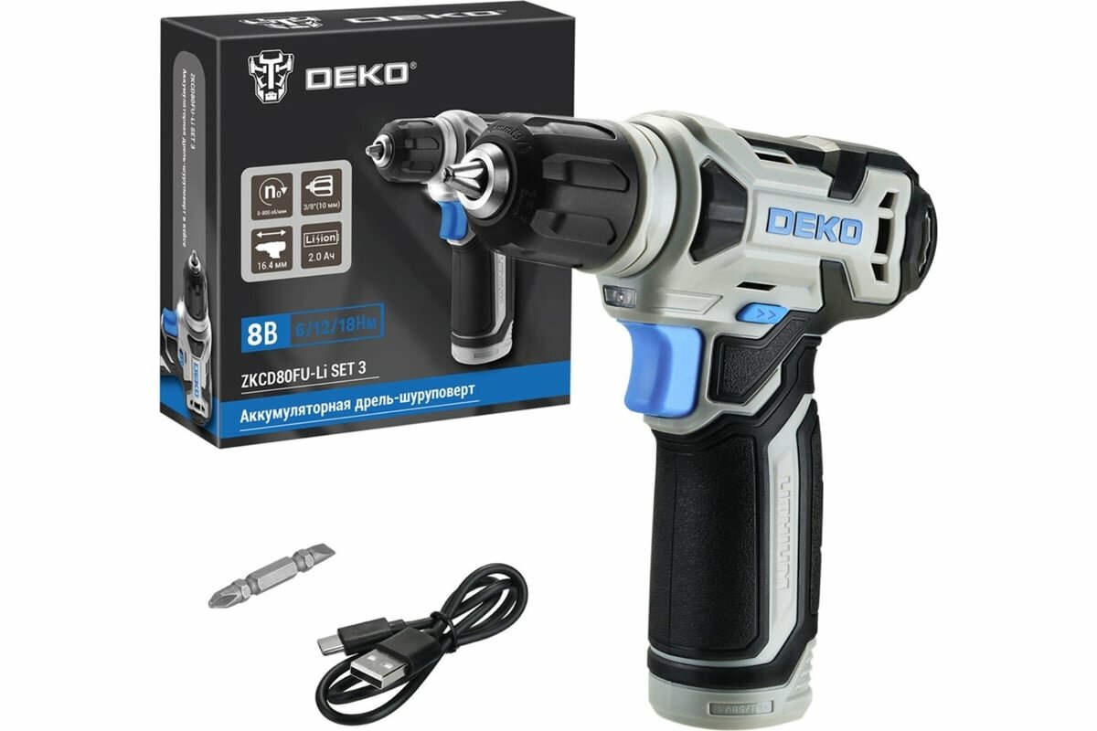 DEKO ZKCD80FU-Li SET 3 063-4128 Аккумуляторная дрель-шуруповерт для дерева и металла