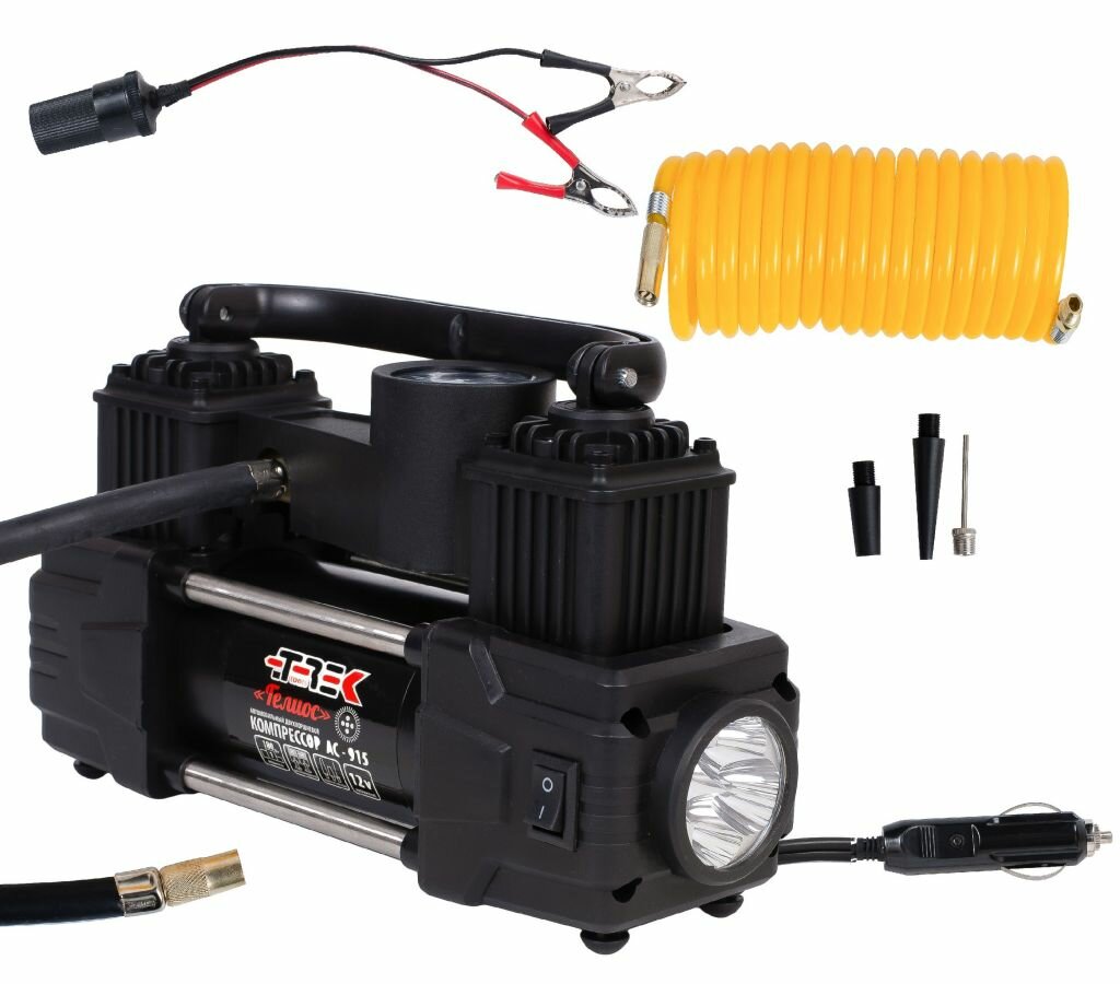 Компрессор автомобильный ТREK 915 "Гелиос", двухпоршневой с фонарем 75л/мин (кейс+шин. инструм)