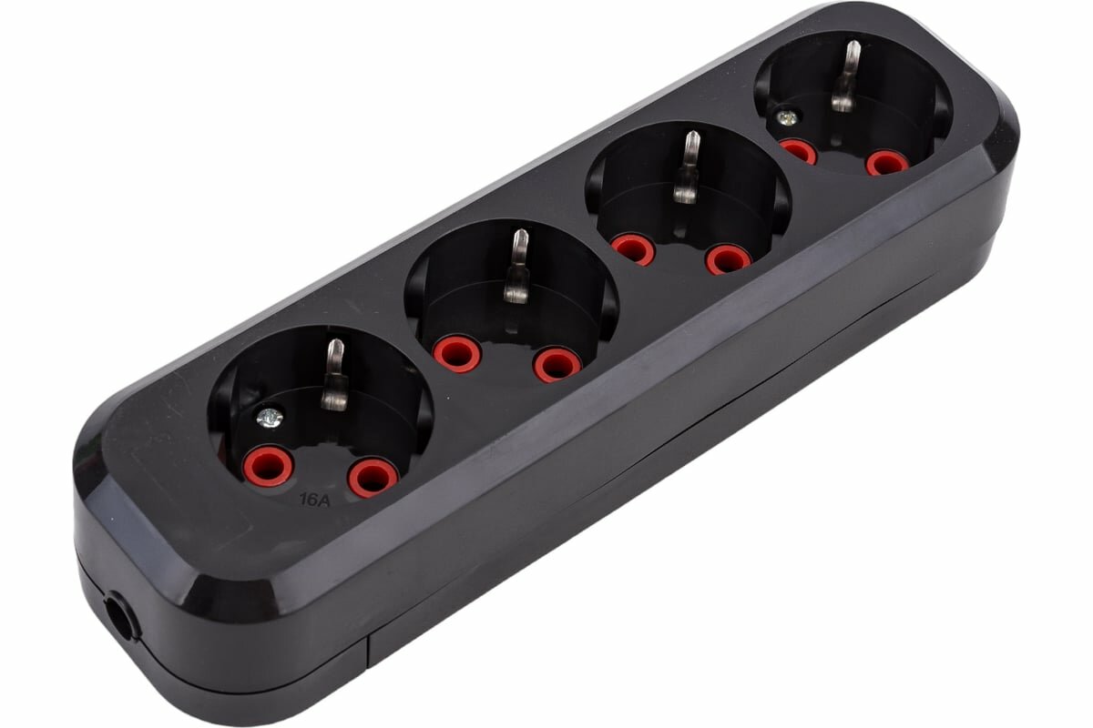 TDM ELECTRIC Колодка розеточная 4 гнезда 2П+3 16А 250В черная серии Народная SQ1806-0429