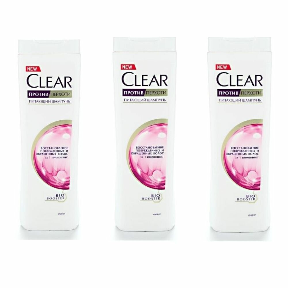 Clear Шампунь Восстановление поврежденных и окрашенных волос, 400 мл, 3 уп