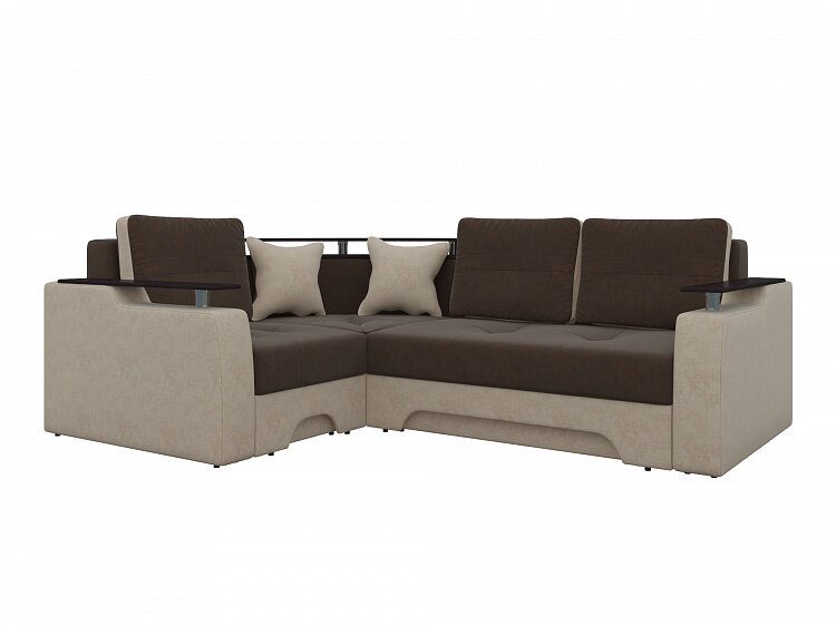 Угловой диван Клайв Коричнево-Бежевый, еврокнижка, 254х180х80 см, с ящиком для белья