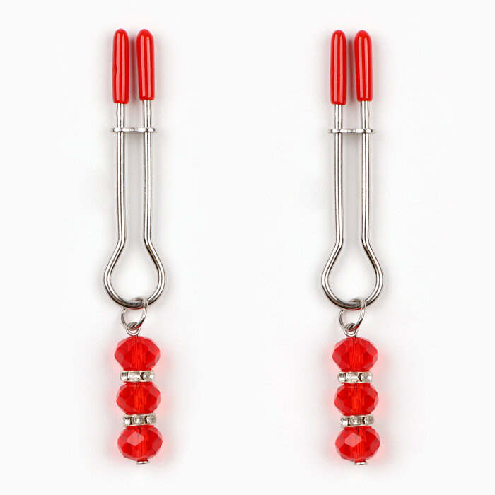 Зажимы для сосков Оки-Чпоки БДСМ, с бусинами, металл, пластик, красные