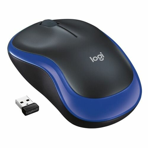 Мышь Logitech M185, оптическая, беспроводная, USB, черный и синий [910-002632]