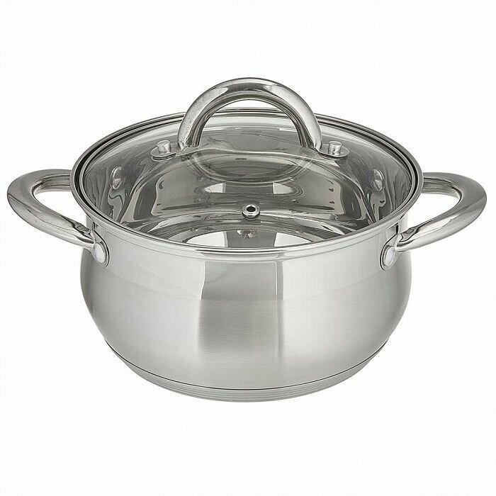 Кастрюля Webber BE-354/2 из нержавеющей стали со стеклянной крышкой, 5 литров