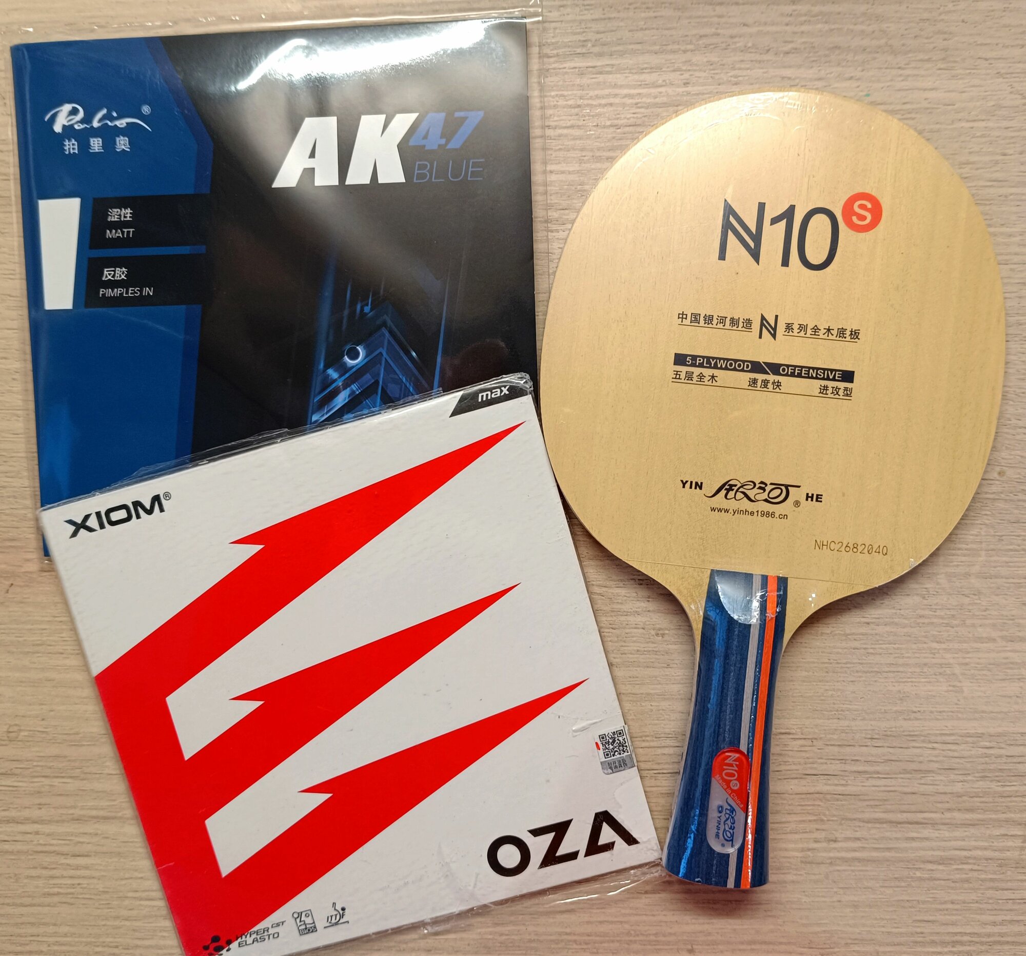 Сборная ракетка Xiom OZA + Palio Ak-47 blue, основание Yinhe N10s (Сборка для атаки вращениями)