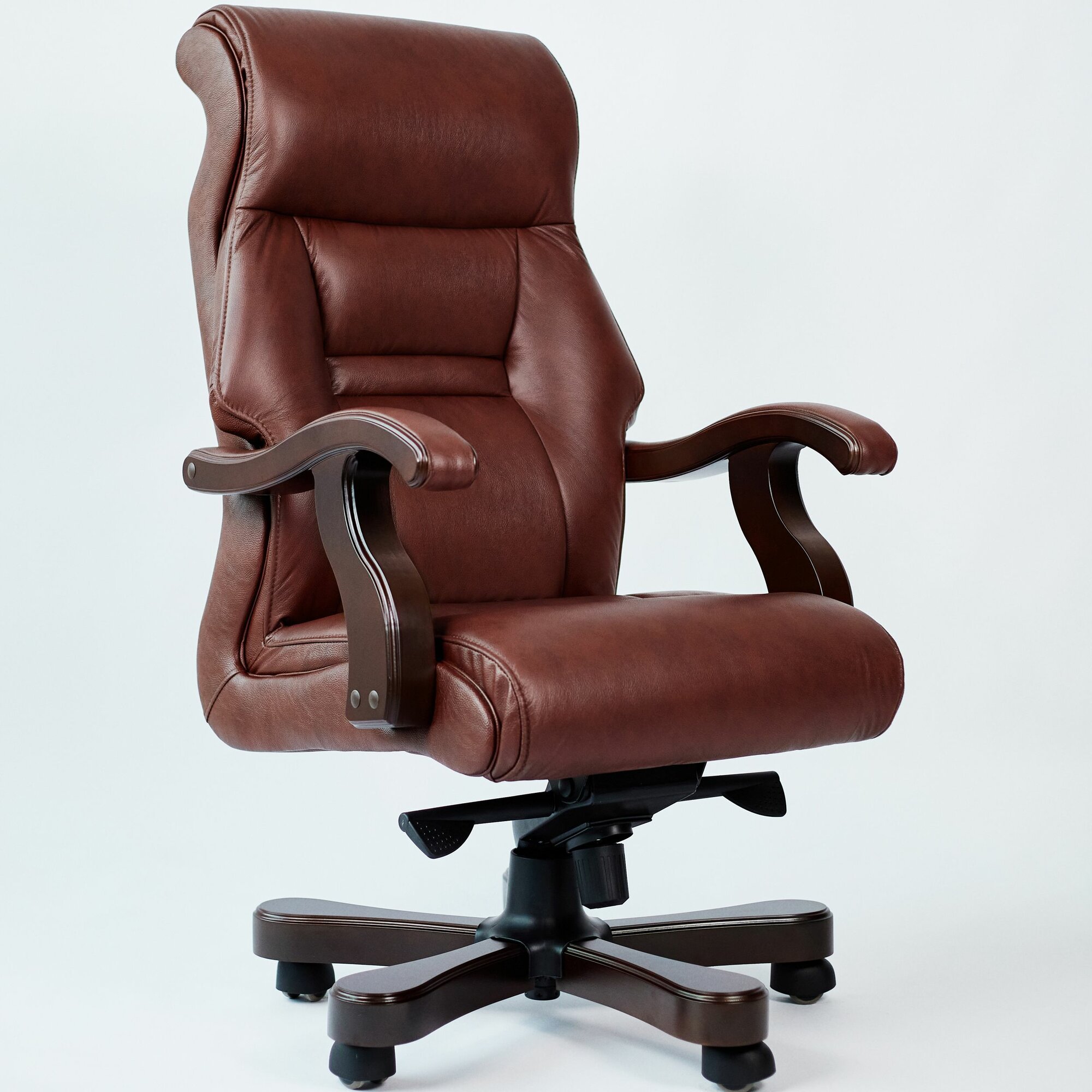 Кресло руководителя Прага - натуральная кожа коричневая (Италия) + компаньон, нагрузка до 200 кг.