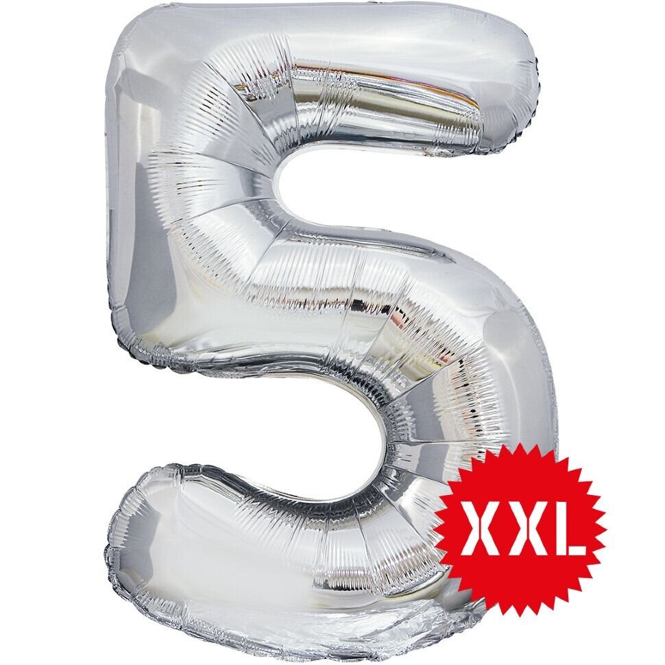 Шар (50'/127 см) Цифра, 5 Гигант, Серебро, 1 шт. в упак.
