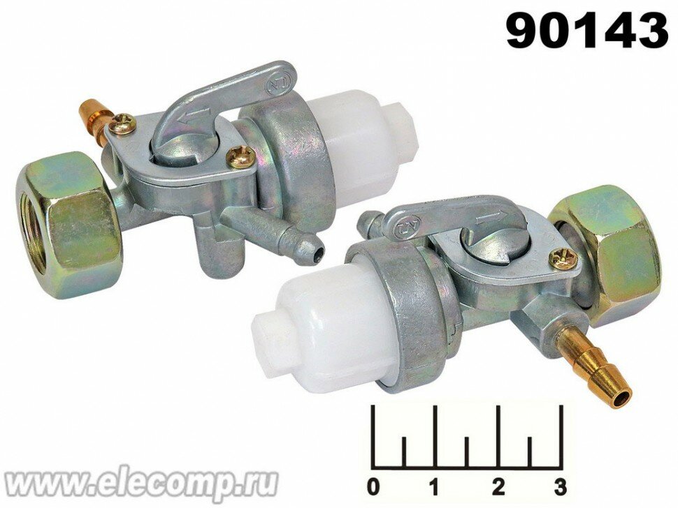 Кран для бака бензогенератора 16мм №010322(M16S) резьба внутренняя с отстойником и двумя трубами