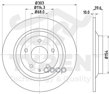 Диск тормозной, задний Mazda CX>5 I, II 11> TYREN арт. TYR1014601
