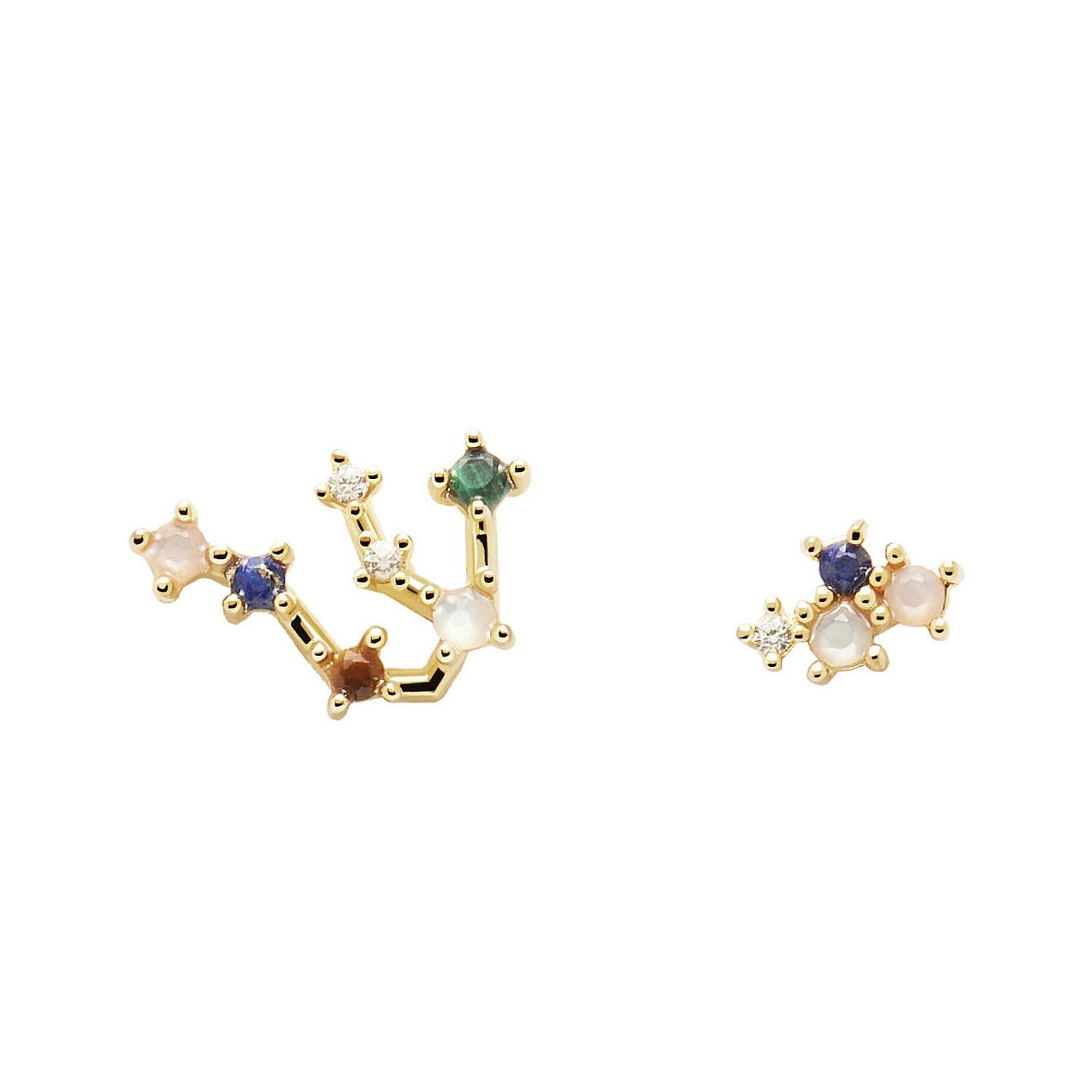 Серьги непарные, серебро, 925 проба, золочение, фианит