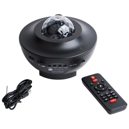 Светодиодный светильник-проектор с Bluetooth Volpe Проекция Звездное небо. Встроенный MP3 проигрыватель. 2 колонки. USB разъем. Пульт ДУ в-к. Черный, UL-00012206