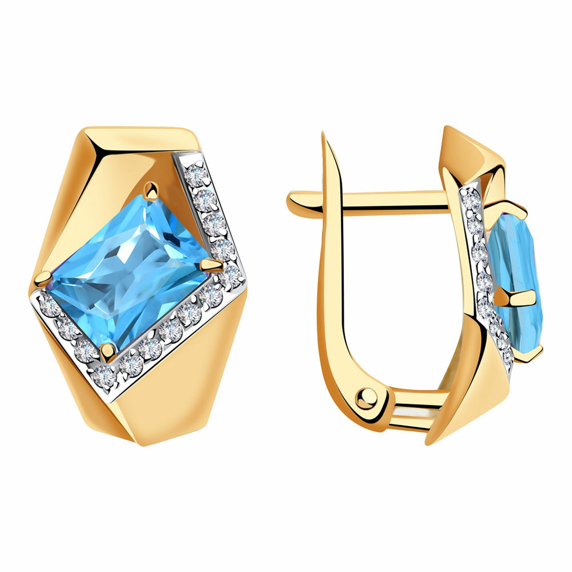 Серьги, красное золото, 585 проба, фианит, топаз