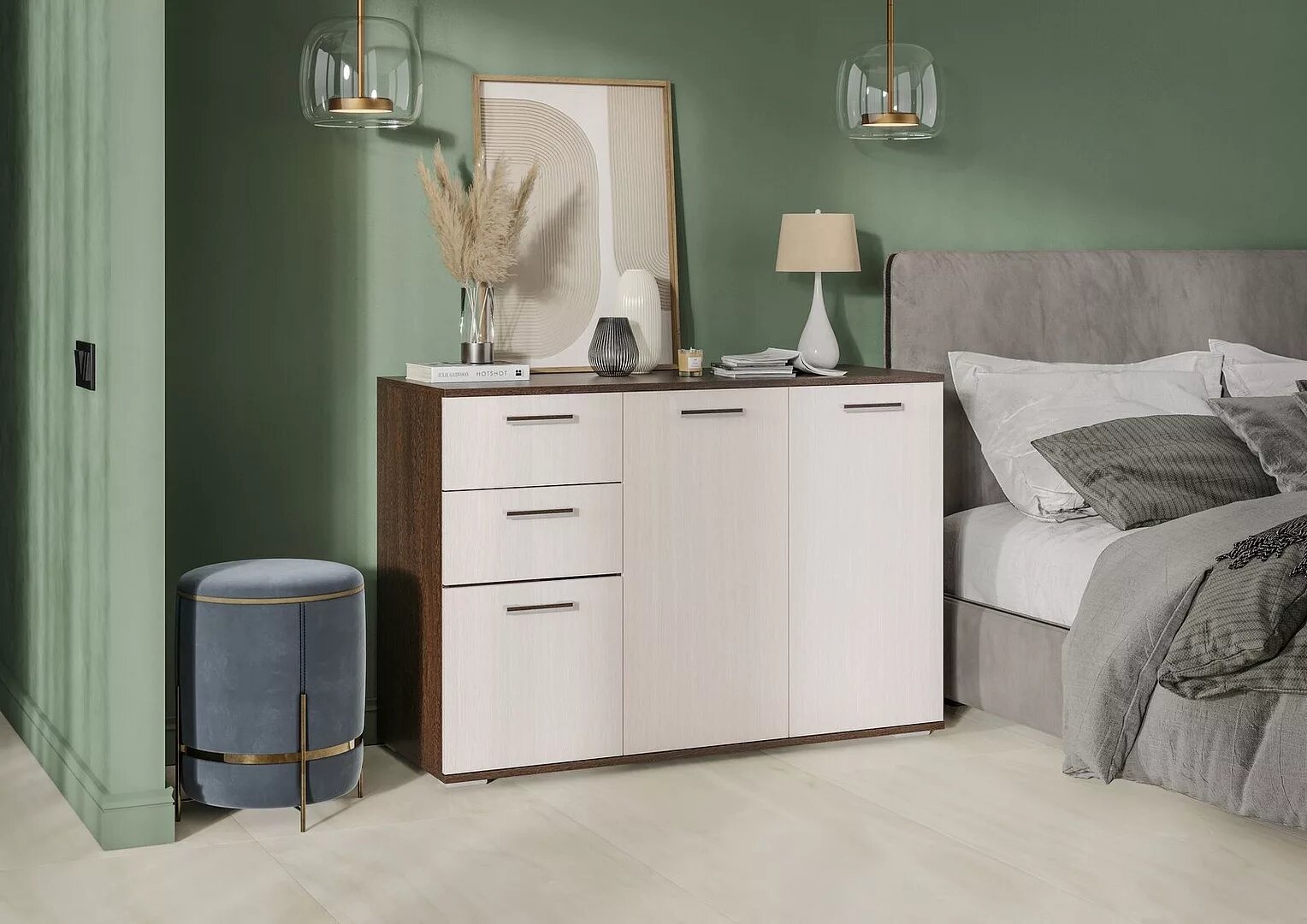 Комод К-3 с ящиками и дверцами, венге/дуб белфорт (1200х460х830)