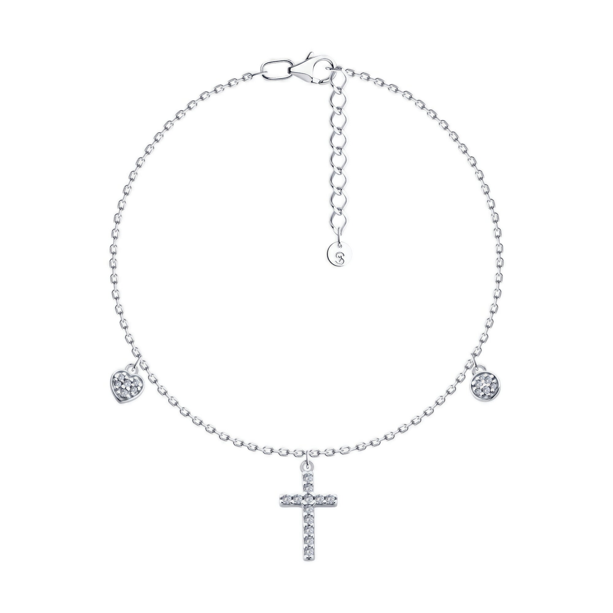 Браслет, серебро, 925 проба, родирование, фианит