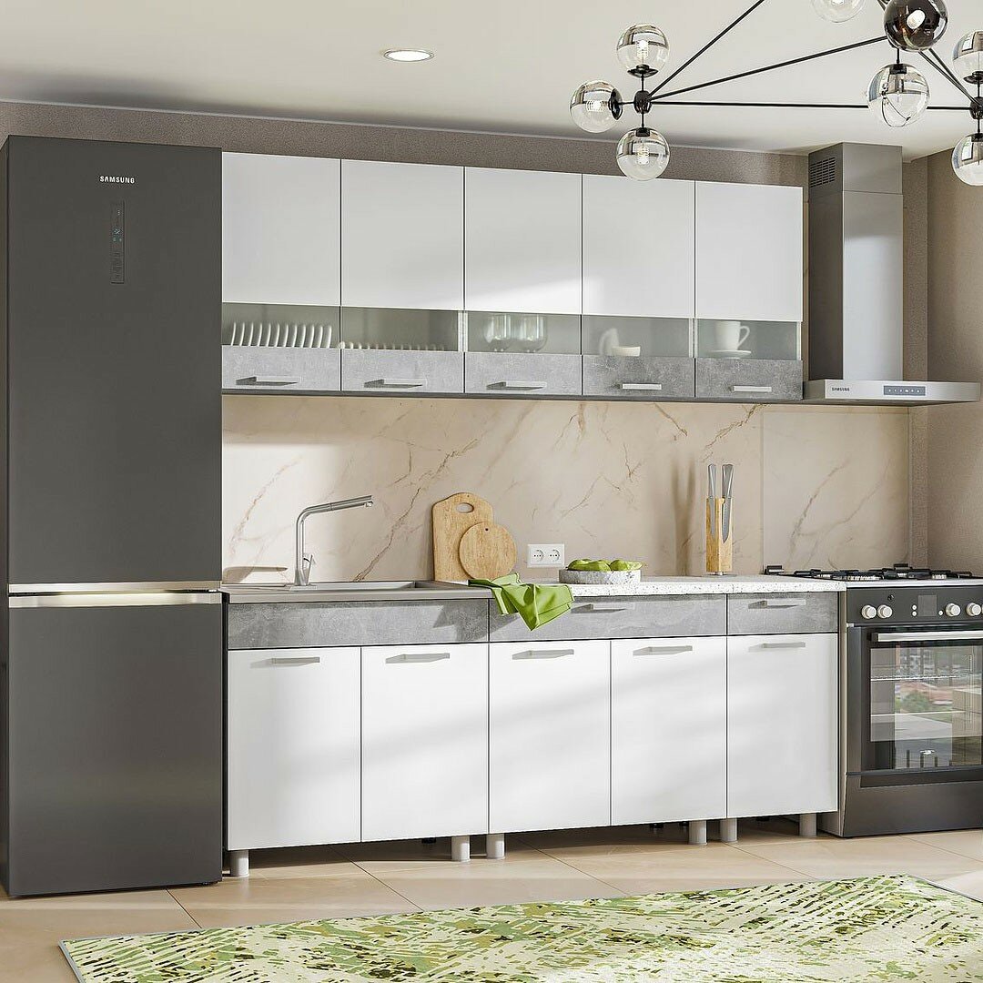 Кухня Денвер 2,0, Фасад белый/Корпус ателье светлое