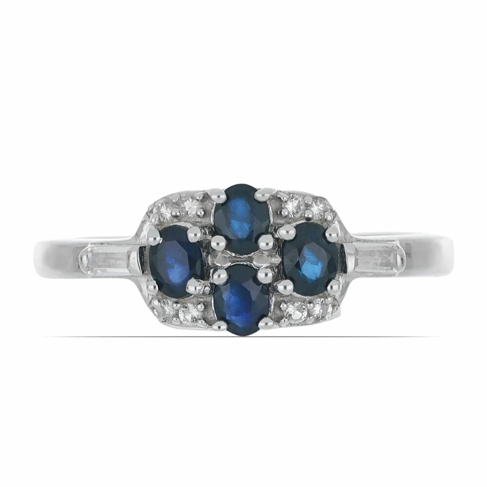 Кольцо, серебро, 925 проба, родирование, сапфир, топаз, фианит