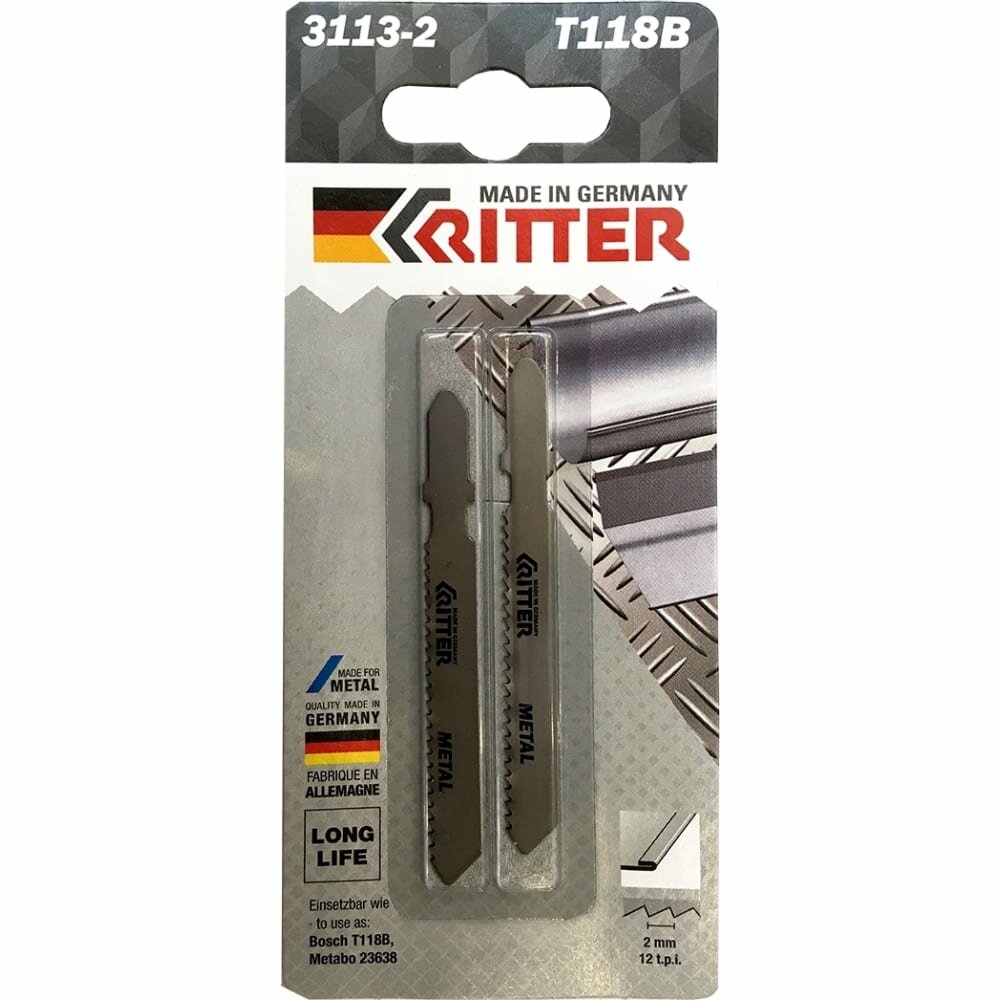 Пилки для лобзиков по стали RITTER Eco Т118B