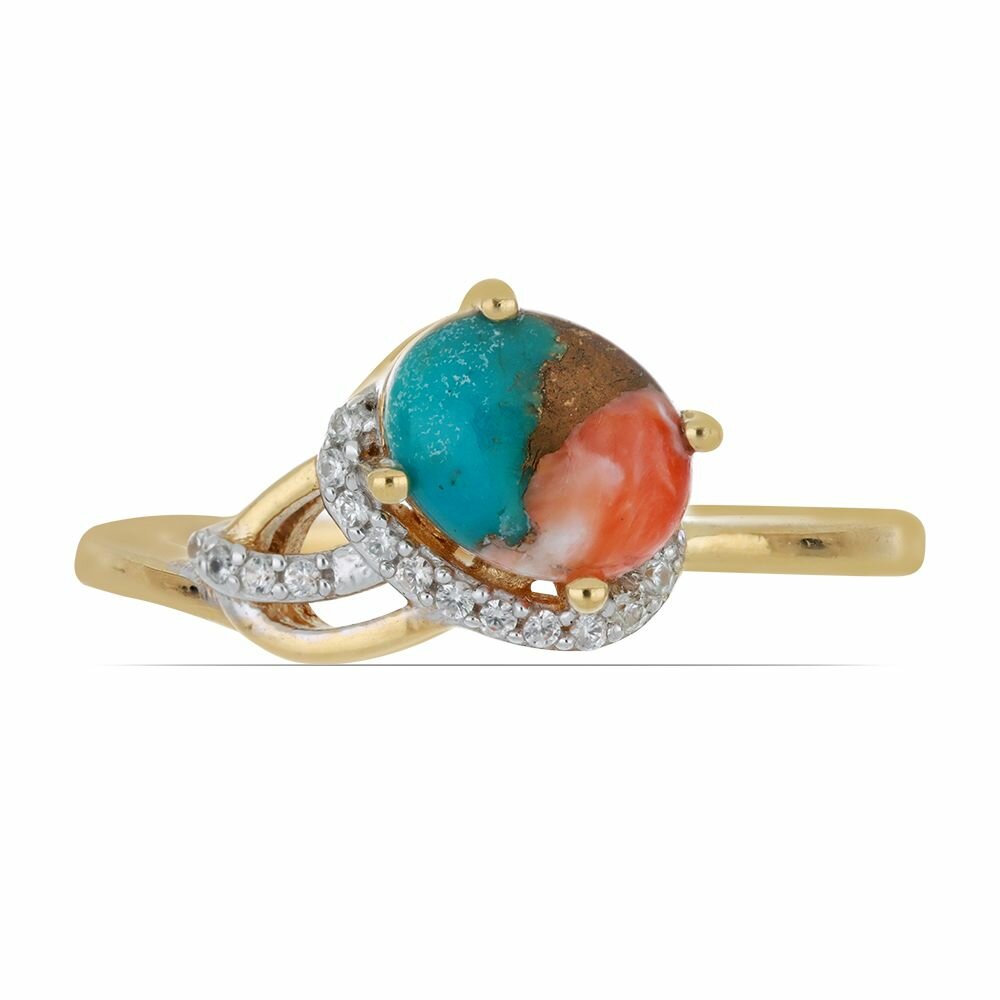 Кольцо, серебро, 925 проба, бирюза, циркон