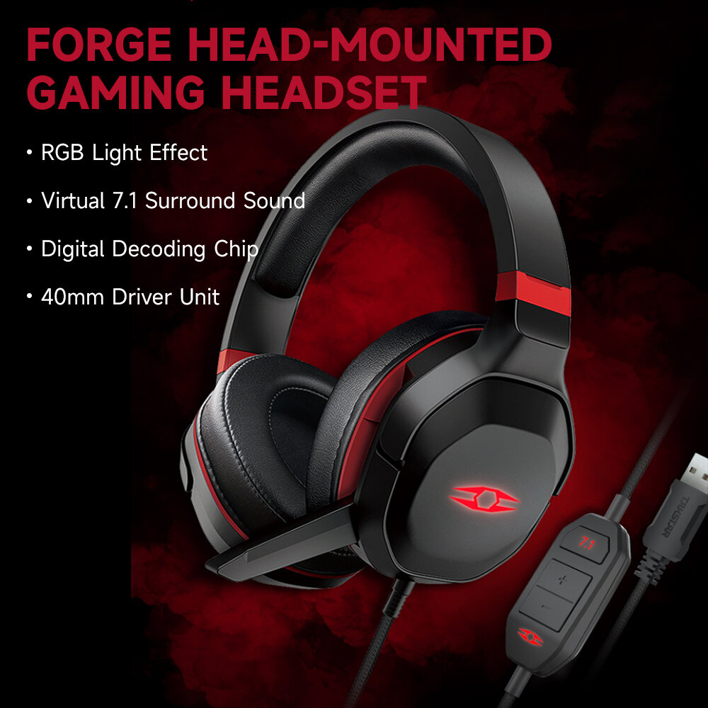 LIBERTY GAMER FORGE Игровая гарнитура 7.1, 40-мм драйвер, RGB подсветка, эргономичный дизайн
