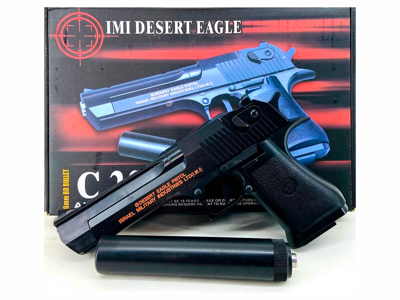 Пистолет металлический C.20+ AIRSOFT GUN IMI DESERT EAGLE черный, калибр 6мм
