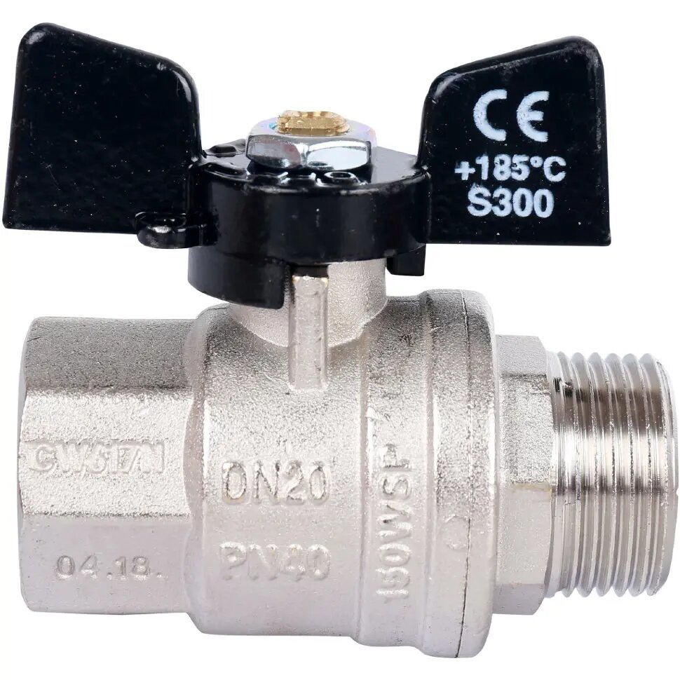 Кран шаровой прямой Bugatti Oregon 307 PN64 3/4 НР/ВР латунь ручка бабочка