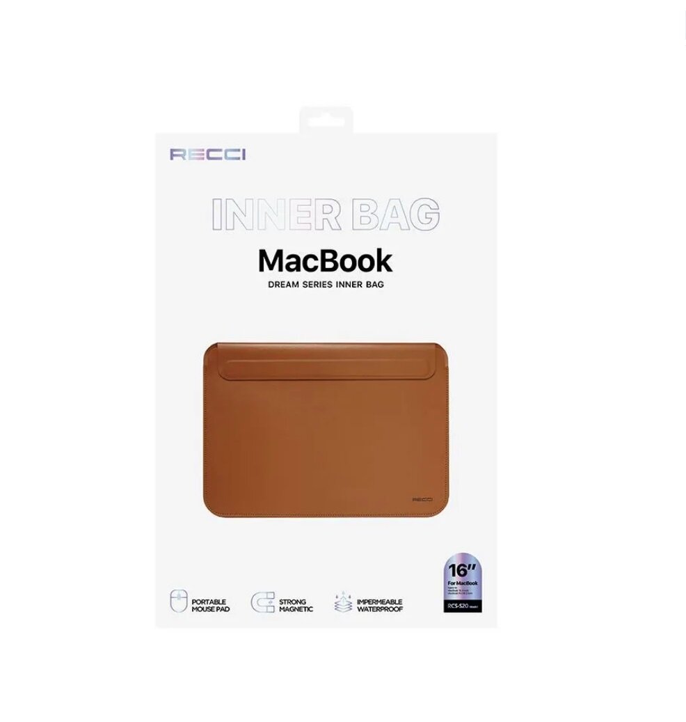 Чехол для MacBook Pro 16.2"/15.4", Recci Dream Series Inner Bag, Полиуретан под кожу, Коричневый