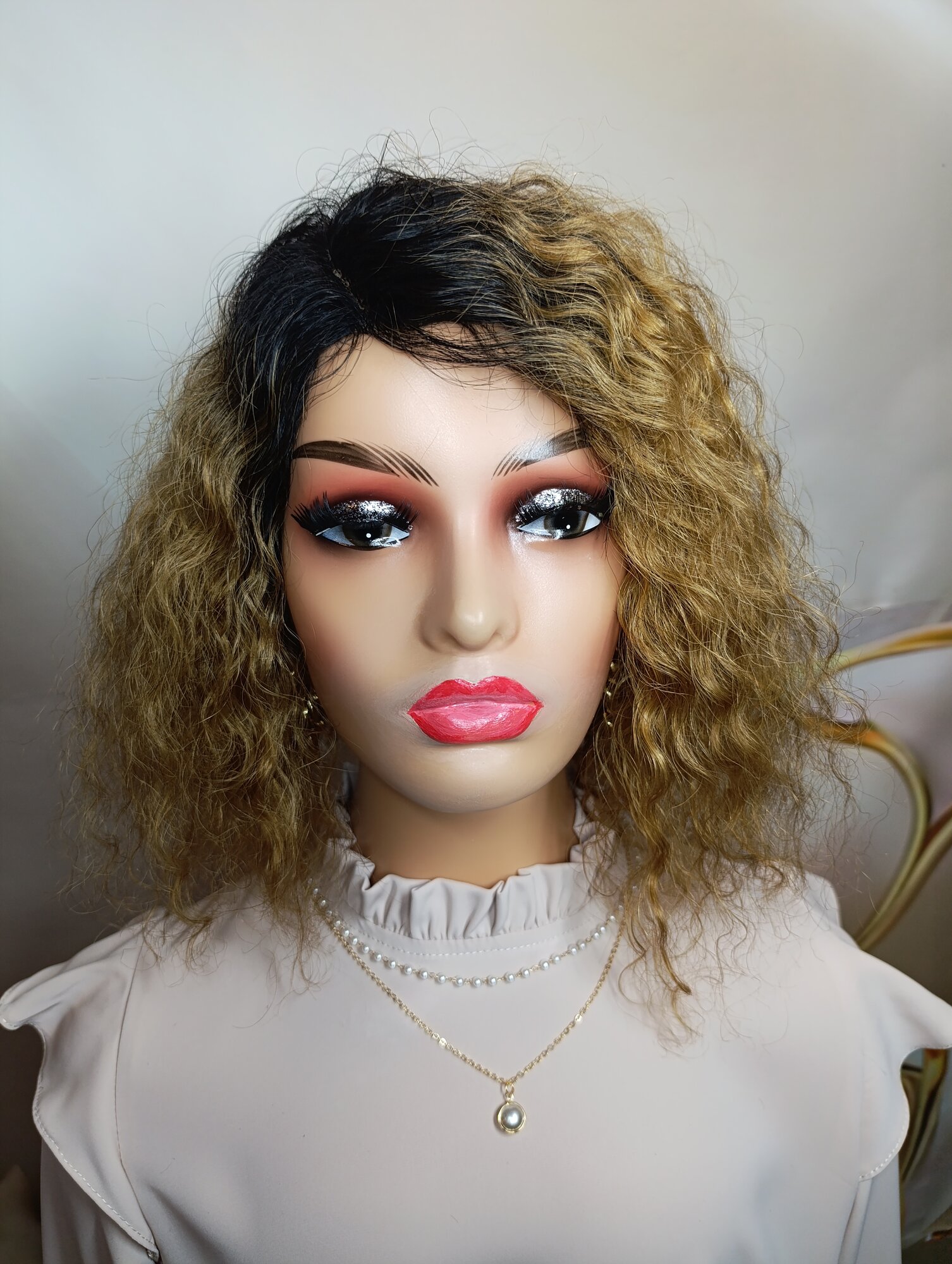 Парик из натуральных волос Бель, цвет омбре горький шоколад/пшеничный , размер 52/58, длина 25 см