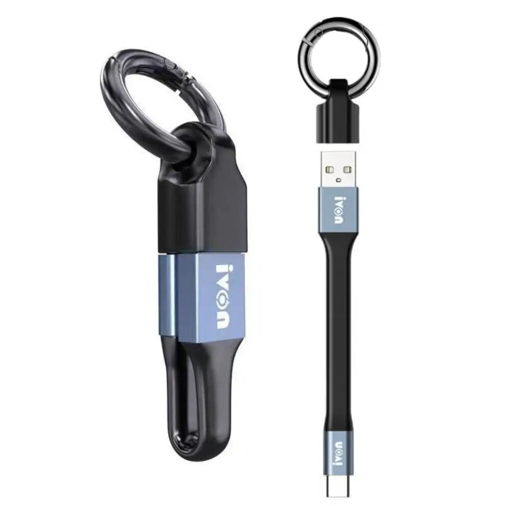 Брелок USB-кабель для зарядки и передачи данных Micro Type-C USB A to USB C-Blue