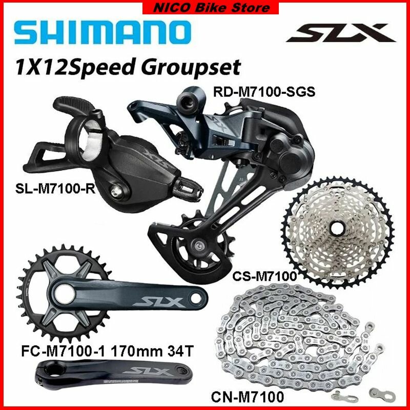 Shimano Slx M7100, группа скоростей 1x12, переключение SL-R/RD-SGS (Без окном), кассета CS-M7100 10-51T, цепь 126L, шатуны 170MM-34T (набор из 5 шт.)
