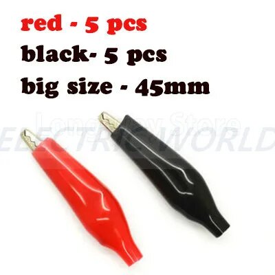 Электрические зажимы «крокодил» 28 мм, 35 мм, черные и красные 10pcs45mm-R-B