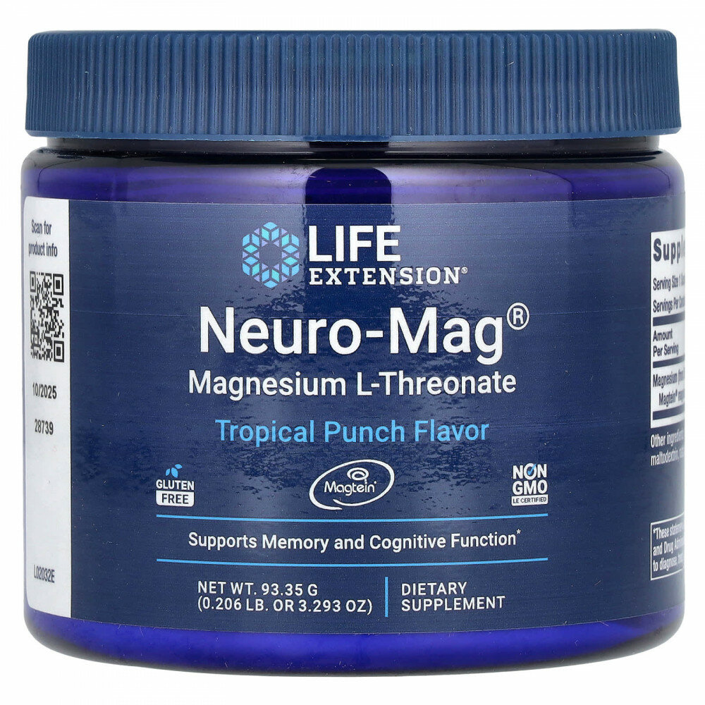 Life Extension, Neuro-Mag®, L-треонат магния, тропический пунш, 93,35 г (3,293 унции)