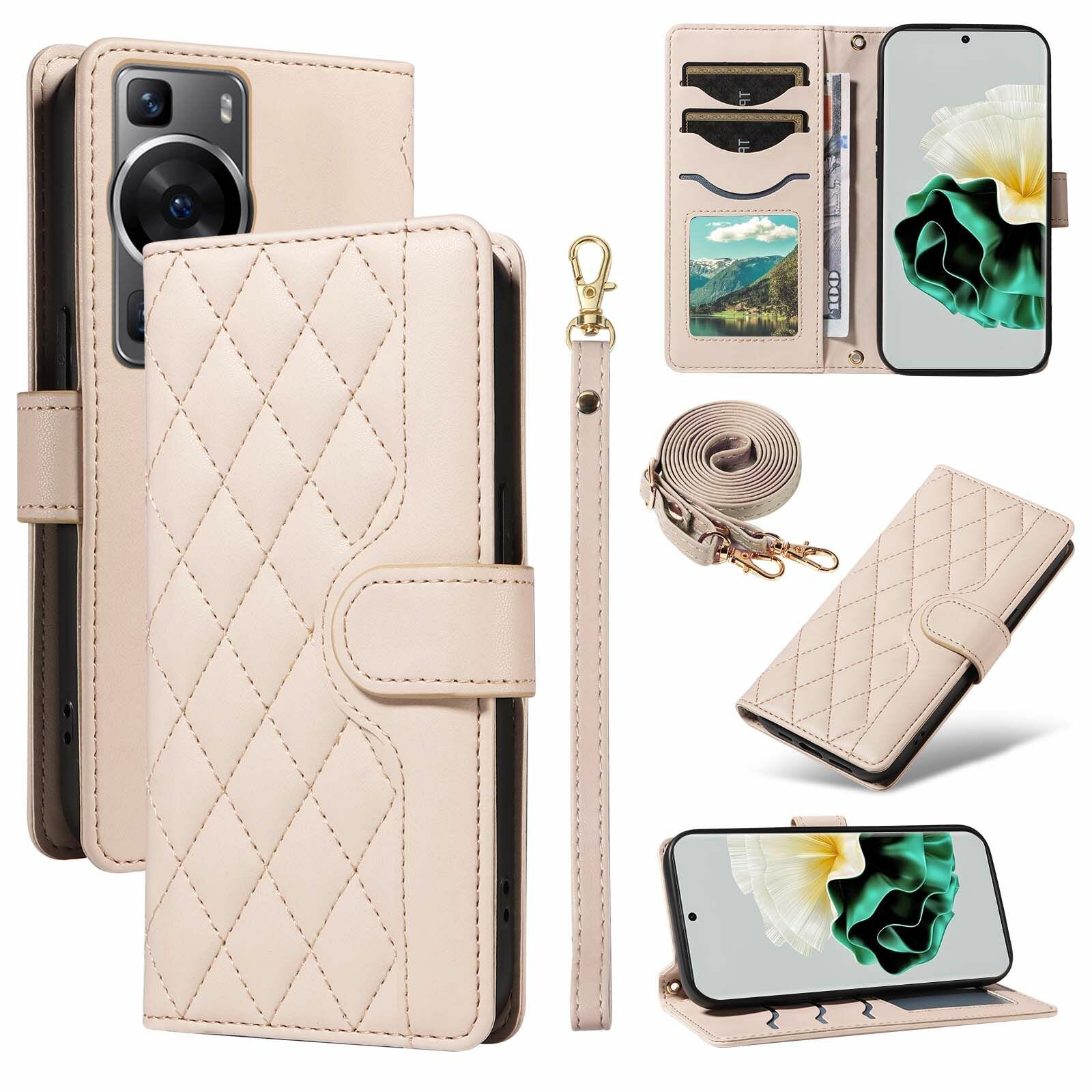 YIKATU Кожаный Чехол Для Huawei P60/P60 Pro / Хуавей П60/П60 Про С визитницей из экокожи, модный, против падения, подарочный, элитный, книжка