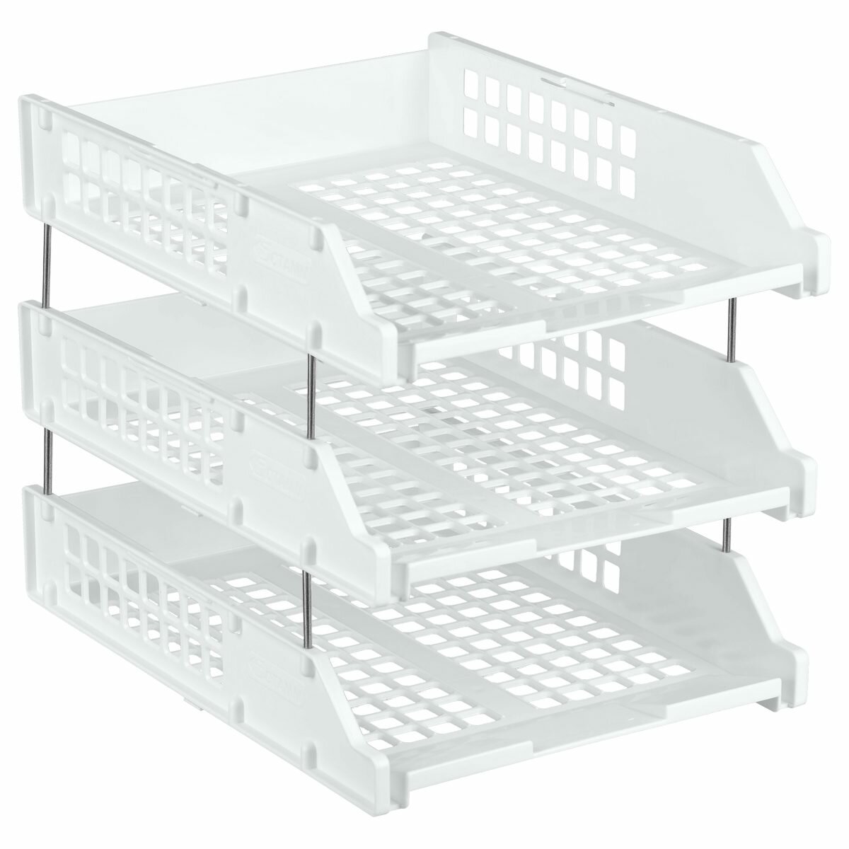 Лоток для бумаг горизонтальный Стамм "Strong", 3 лотка на металл. стержнях, белый (ЛТГ-31718)