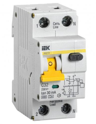 Дифференциальный автомат Iek 2п (1P+N) C 32А 30мА тип A 6кА АВДТ-32, MAD22-5-032-C-30