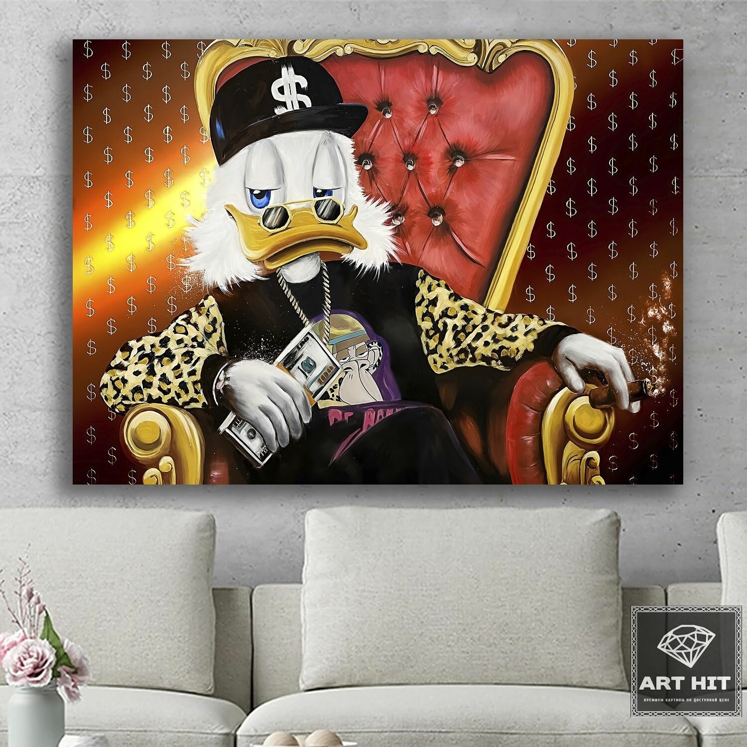 Картина Скрудж Макдак, Дональд Дак с деньгами, 50х70