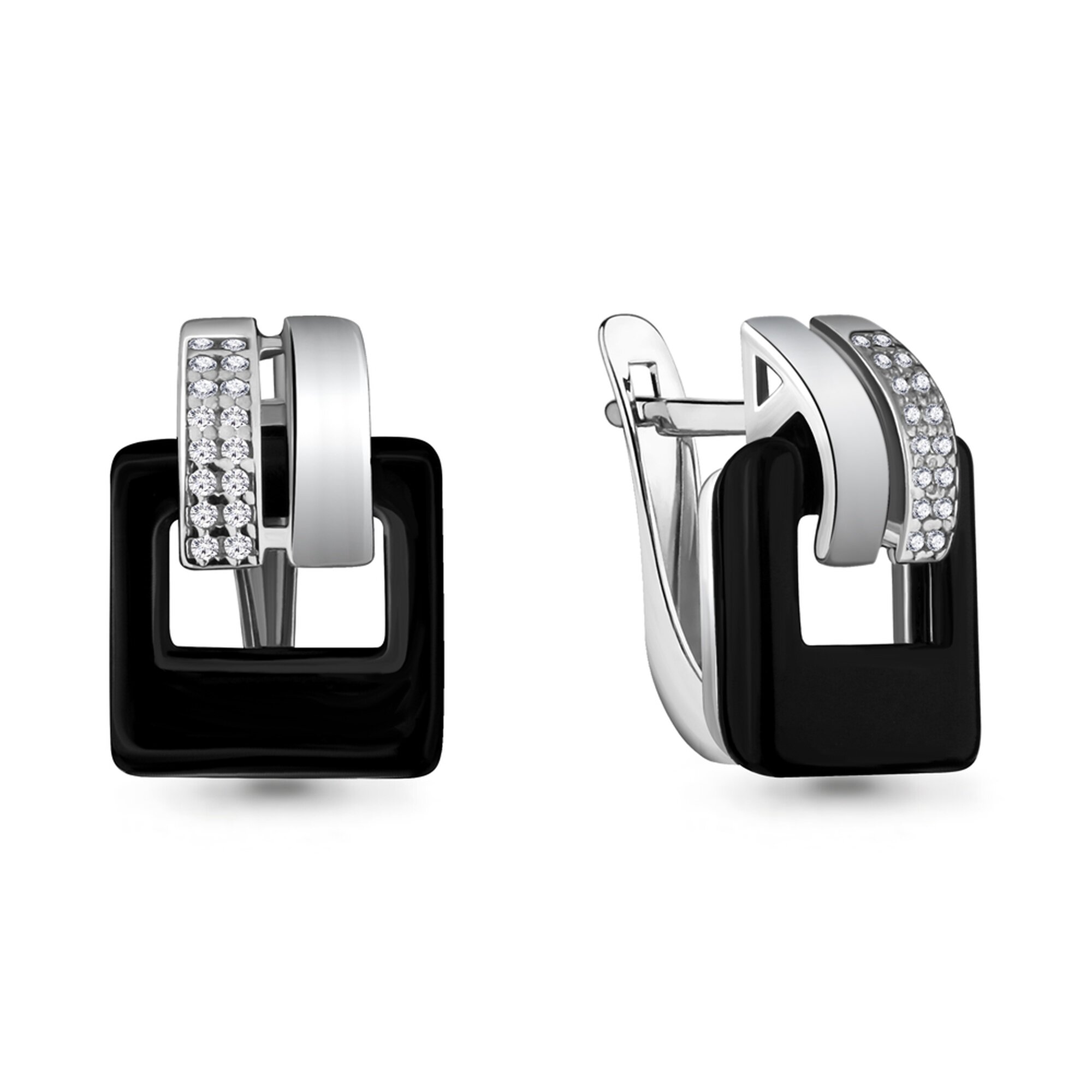 Серьги, серебро, 925 проба, родирование, фианит, керамика