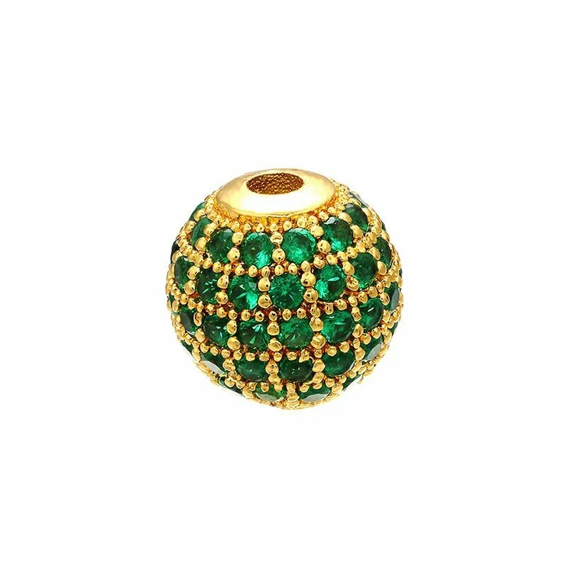 ZHUKOU круглые бусины из латуни с фианитом VZ223 6mm, gold green