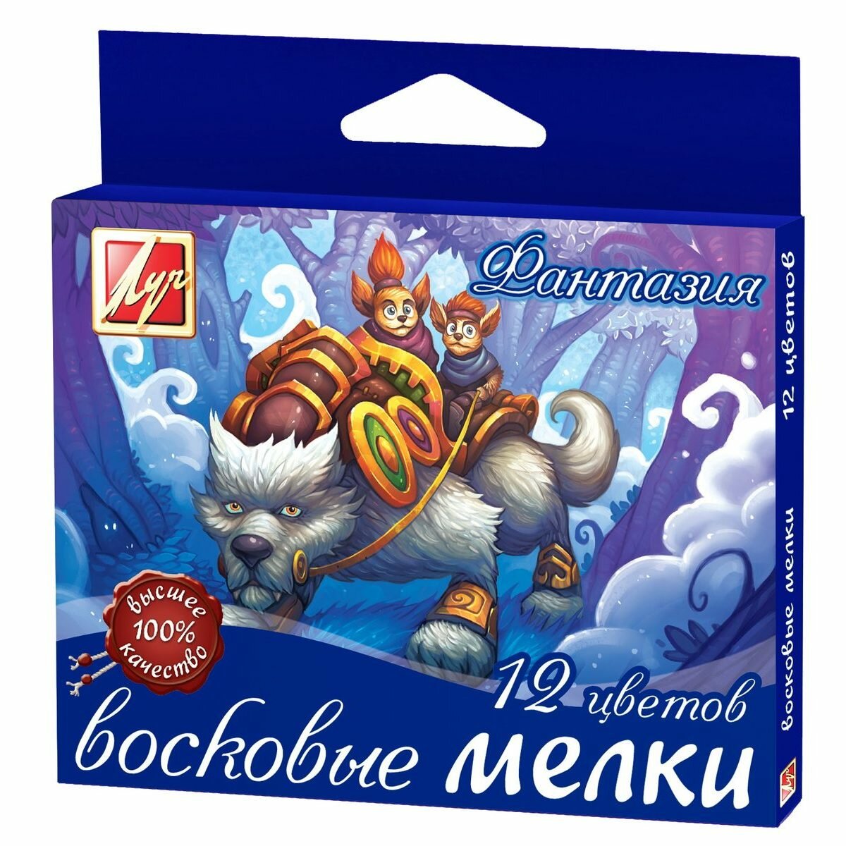 Мелки восковые 12 цветов Луч "Фантазия" (L=90мм, D=9.5мм, d=3мм, круглые, на масляной основе) картон. уп. (25С 1520-08), 32 уп.