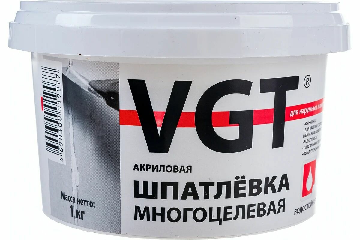 Многоцелевая акриловая шпаклевка для наружных и внутренних работ VGT 1 кг 11606600